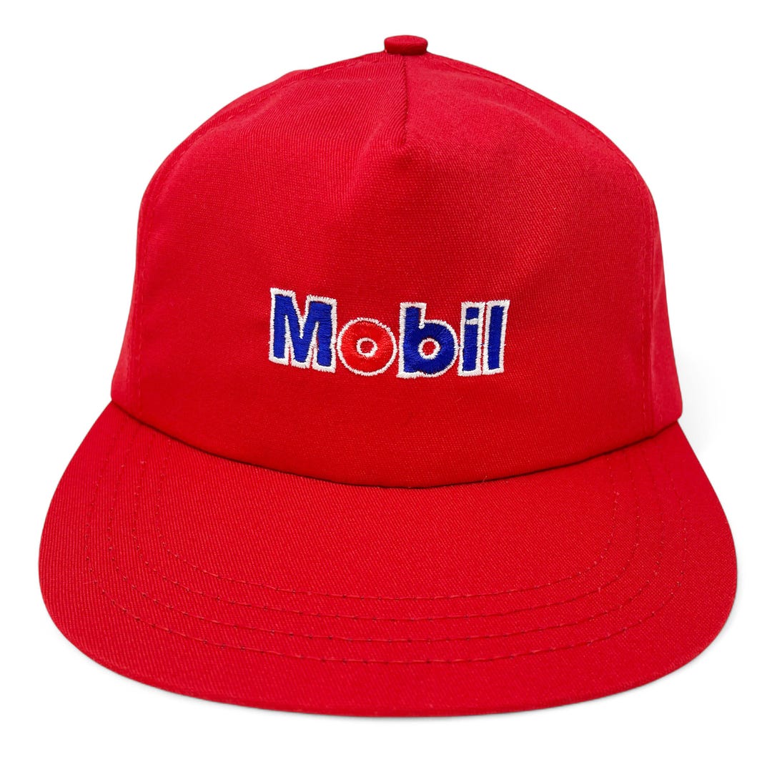 Vintage Mobil Hat • 90s Gas Station Gasoline Uniform • Red Snapback Cap ...