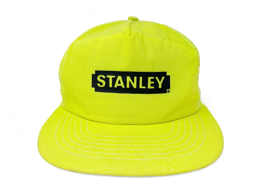 Vintage Stanley Tools Hat 90s Snapback Cap Neon Yellow Handyman ...