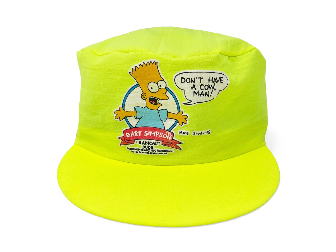 Vintage Bart Simpson Hat 80s 90s Painters Cap Neon Yellow Don't Have A ...