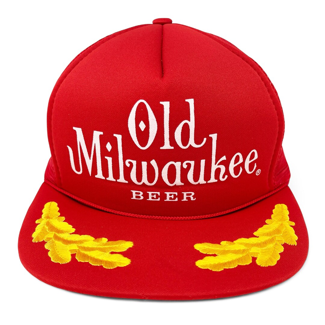 Vintage Old Milwaukee Hat • 80s Beer Snapback Trucker Cap Red Scrambled ...