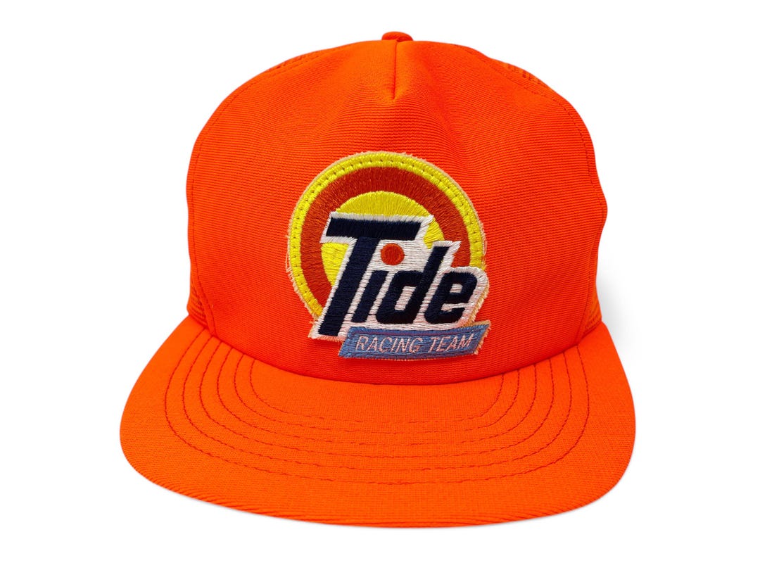 Vintage Tide Racing Hat 80s 90s NASCAR Snapback Trucker Cap Neon Orange ...