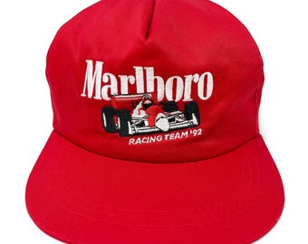 Vintage Marlboro Racing Hat 90s Snapback Cap Cigarettes Low Profile Fit ...