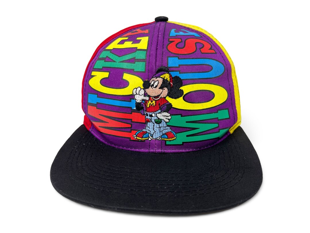 Vintage Mickey Mouse Hat 90s Snapback Cap Colorblock Disney Hip Hop H21 ...