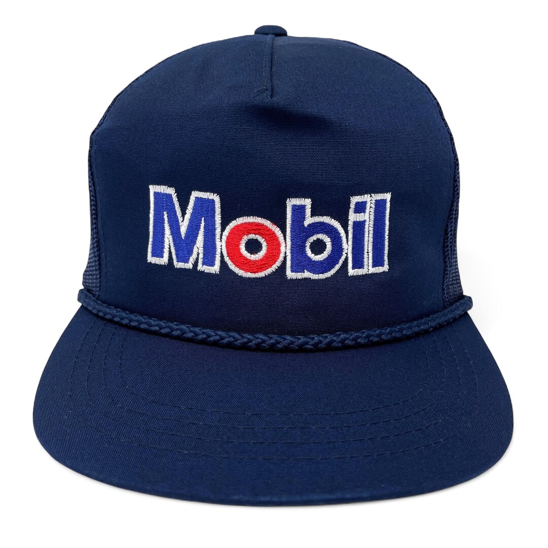 Vintage Mobil Hat • 90s Gas Station Gasoline • Blue Snapback Trucker ...