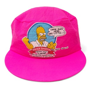 Vintage Homer Simpson Hat 80s 90s Painters Cap Neon Hot Pink Atomic Dad ...