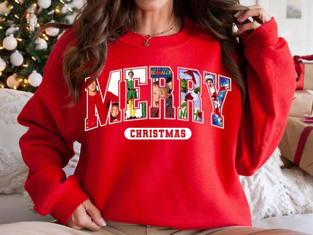 Merry Christmas Movie Crew Neck, Vintage Christmas, Christmas Movie ...