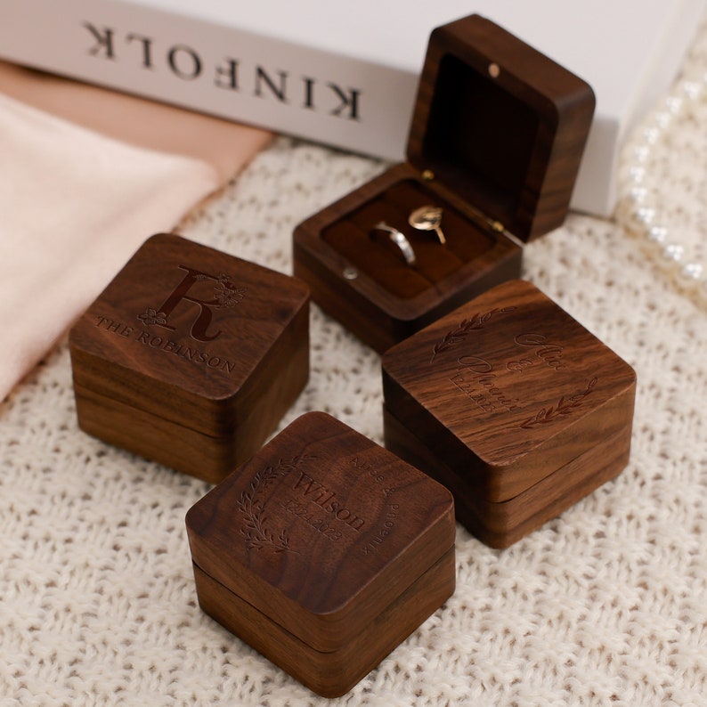 Wooden Proposal Ring Box, Customized Wooden Double Ring Box, Engraved ...
