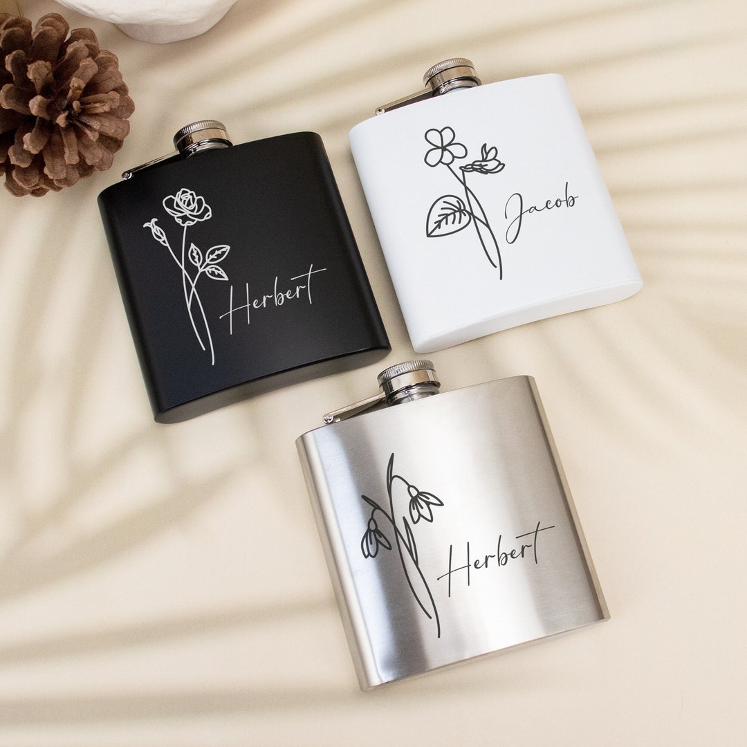 Personalised Hip Flask,custom Hip Flask With Birth Flower,bridesmaid ...