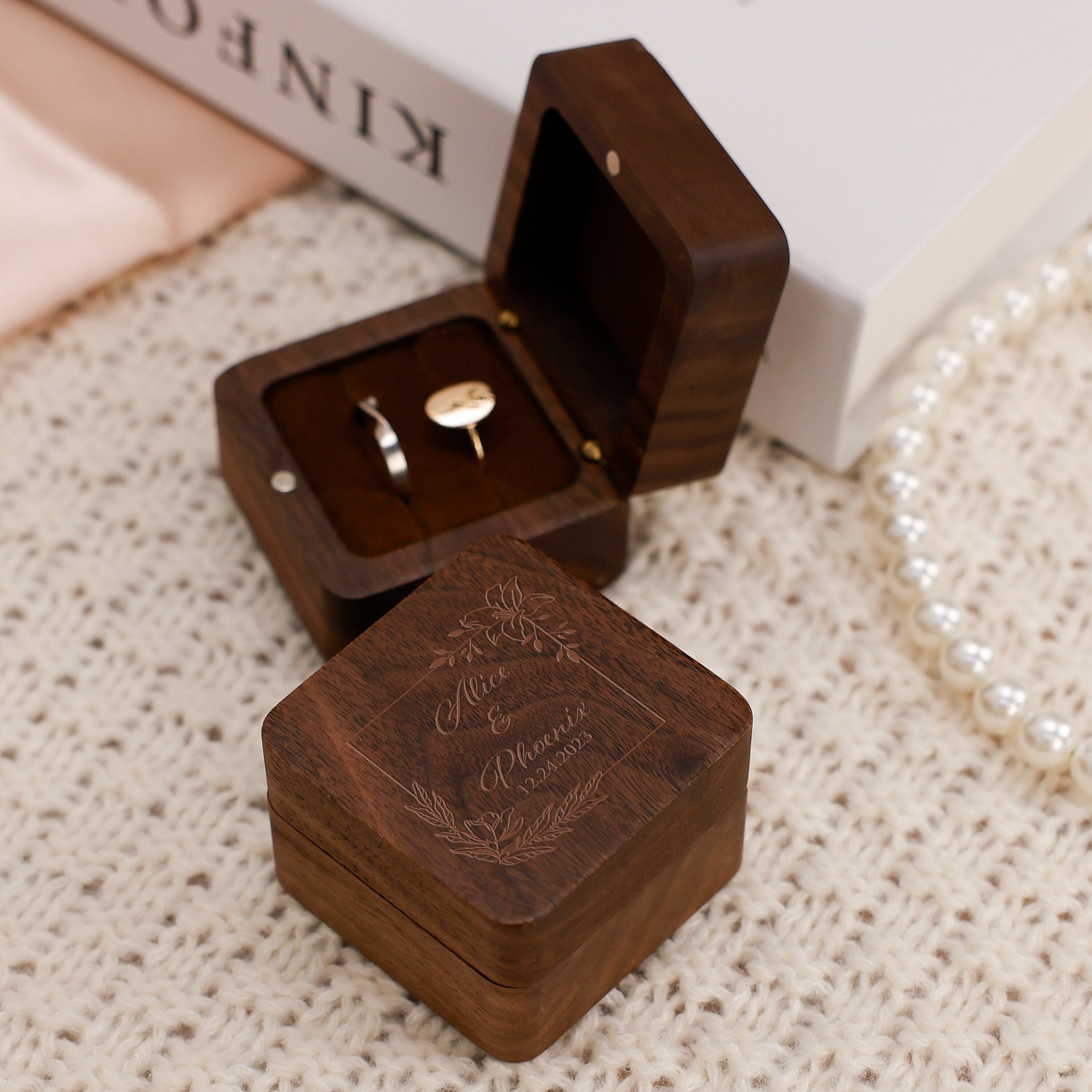 Wooden Proposal Ring Box, Customized Wooden Double Ring Box, Engraved ...