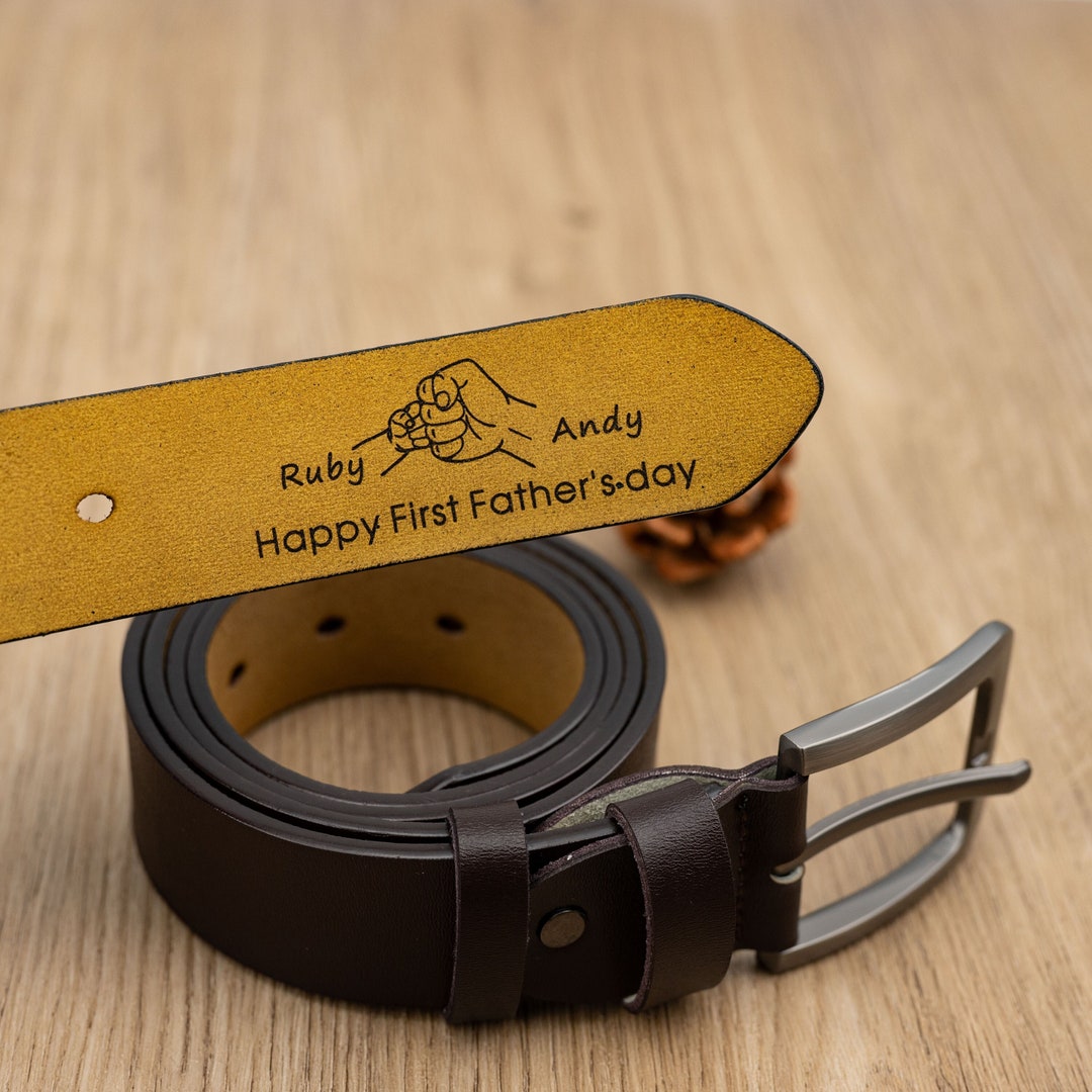 Custom Genuine Leather Belt for Daddy, Engraved Cowhide Belt, Dad and ...