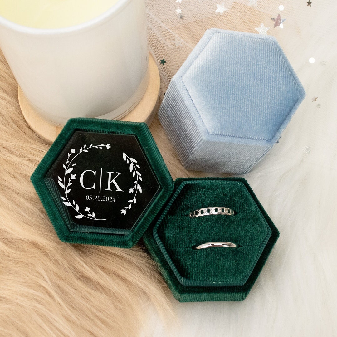 Personalized Velvet Ring Box, Wedding Ring Box, Engagement Ring Box ...