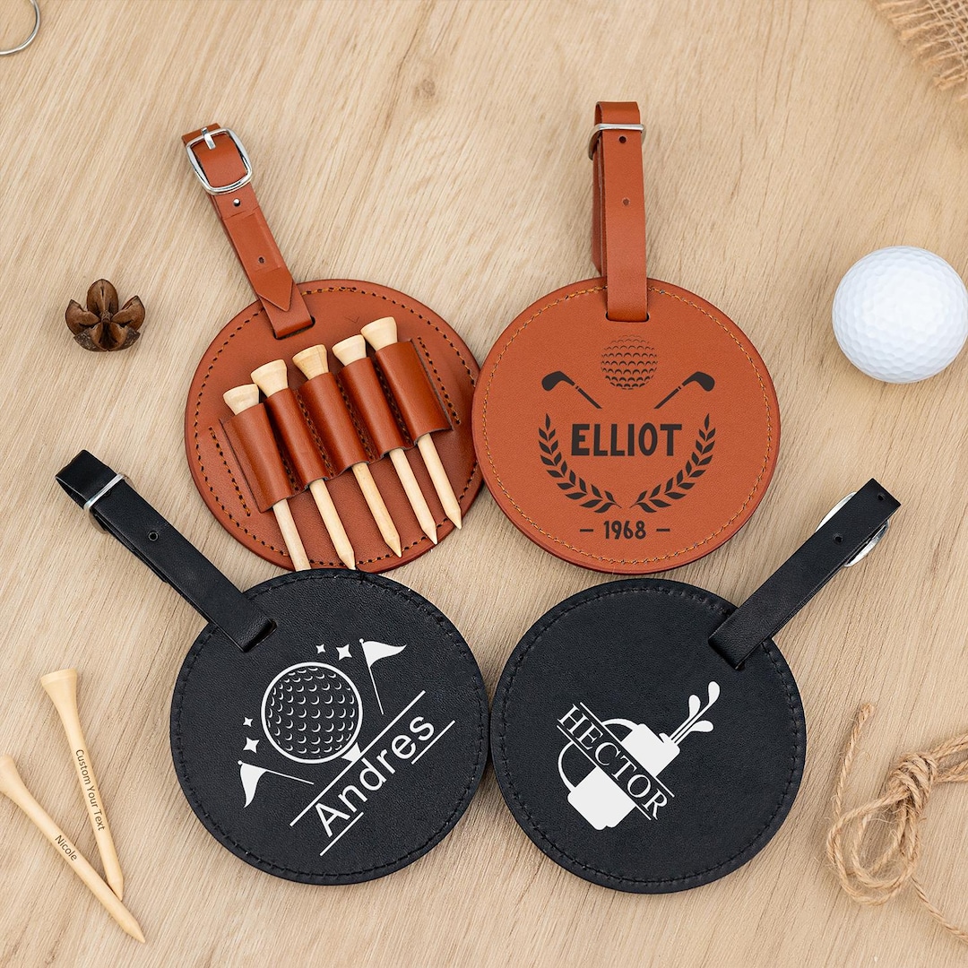 Engraved Leather Golf Bag Tag Gift With Golf Tees, Personalized Golf ...