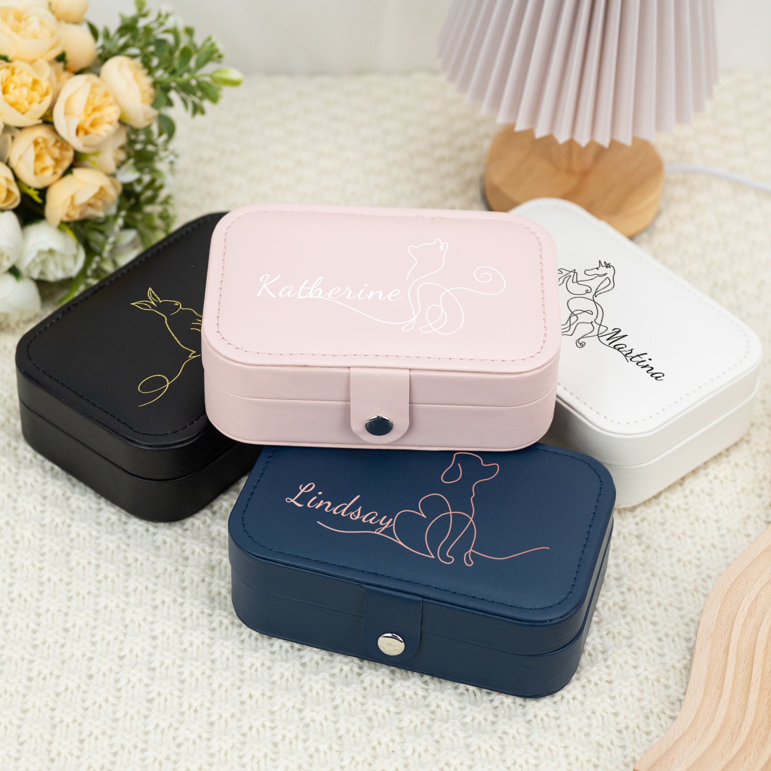 Leather Jewelry Box With Pet,personalized Animal Travel Jewelry Box ...