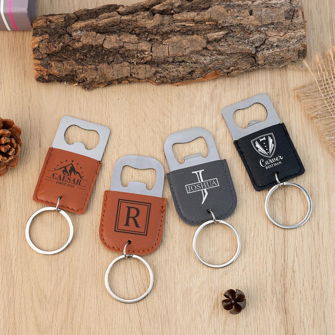Personalized Leather Keychain Bottle Opener, Bottle Opener Key, Logo ...