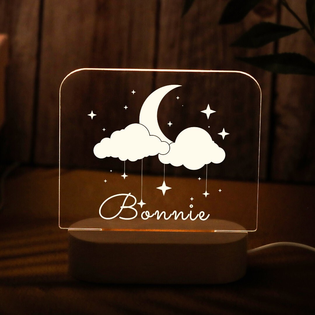 Personalized Moon and Star Night Light for Kid, Nursery Lamp, Baby ...