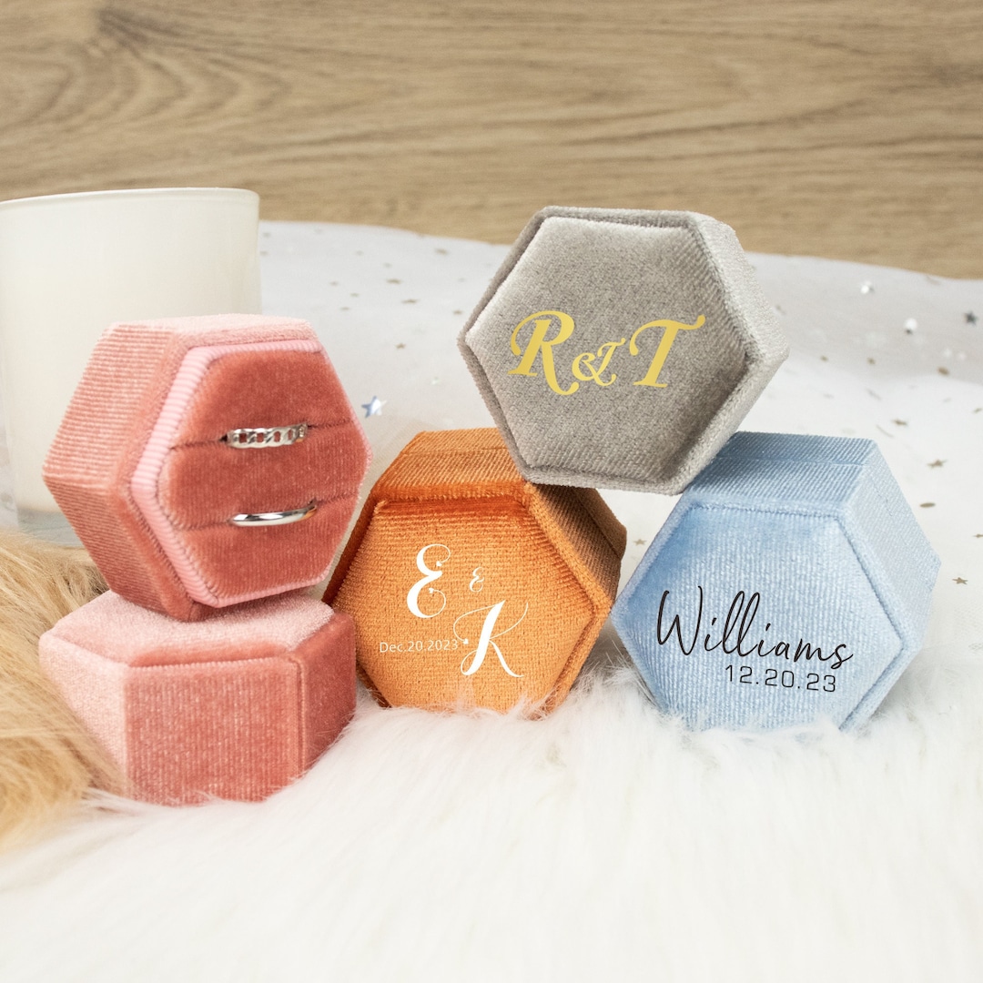 Personalized Velvet Ring Box, Wedding Ring Box, Engagement Ring Box ...