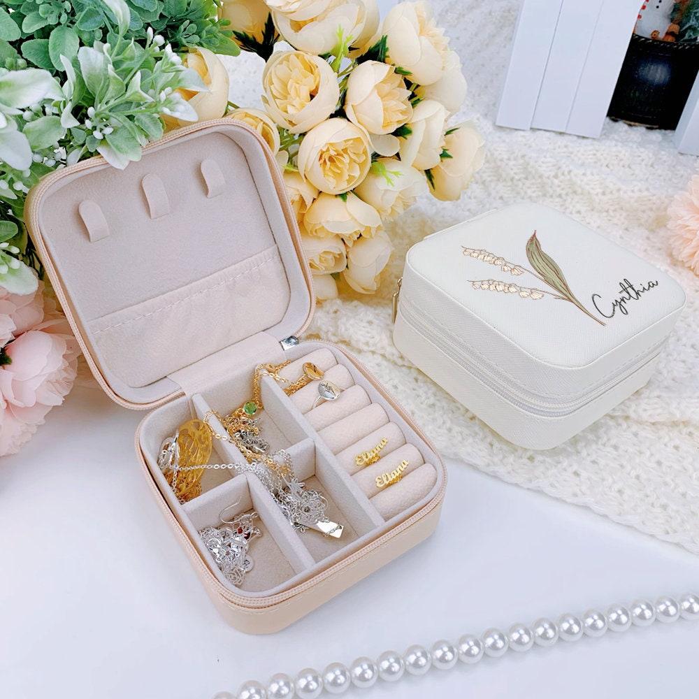 Personalized Jewelry Box,birth Flower Jewelry Box,leather Travel ...