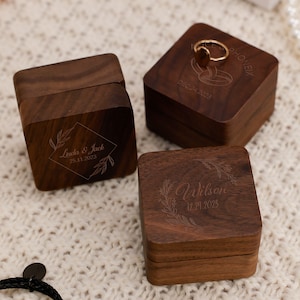 Wooden Proposal Ring Box, Customized Wooden Double Ring Box, Engraved ...