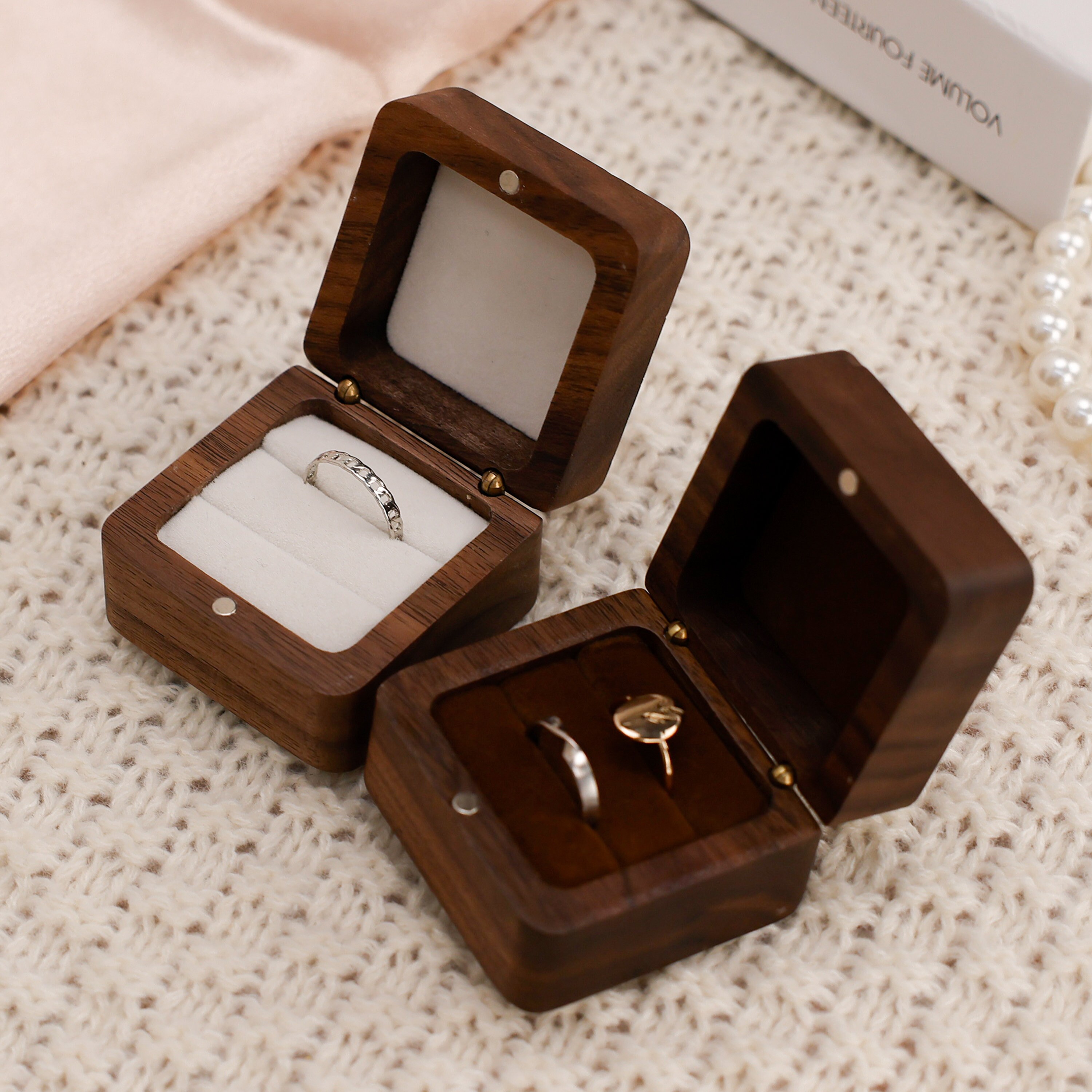 Wooden Proposal Ring Box, Customized Wooden Double Ring Box, Engraved ...