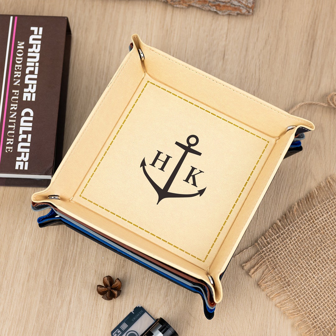 Personalised Leather Tray for Men, Leather Valet Tray, Custom Catchall ...