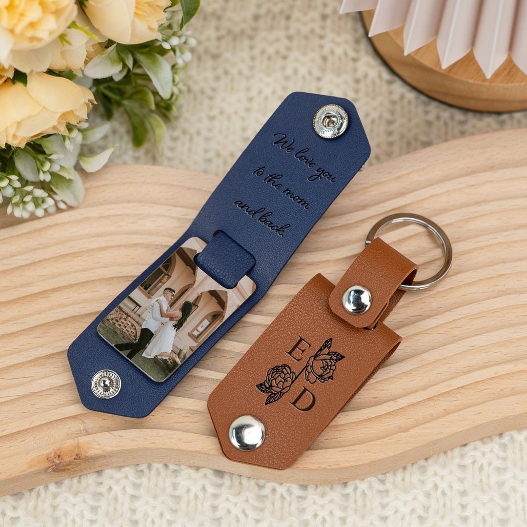 Custom Leather Keychain With Photo, Wedding Anniversary Gift ...