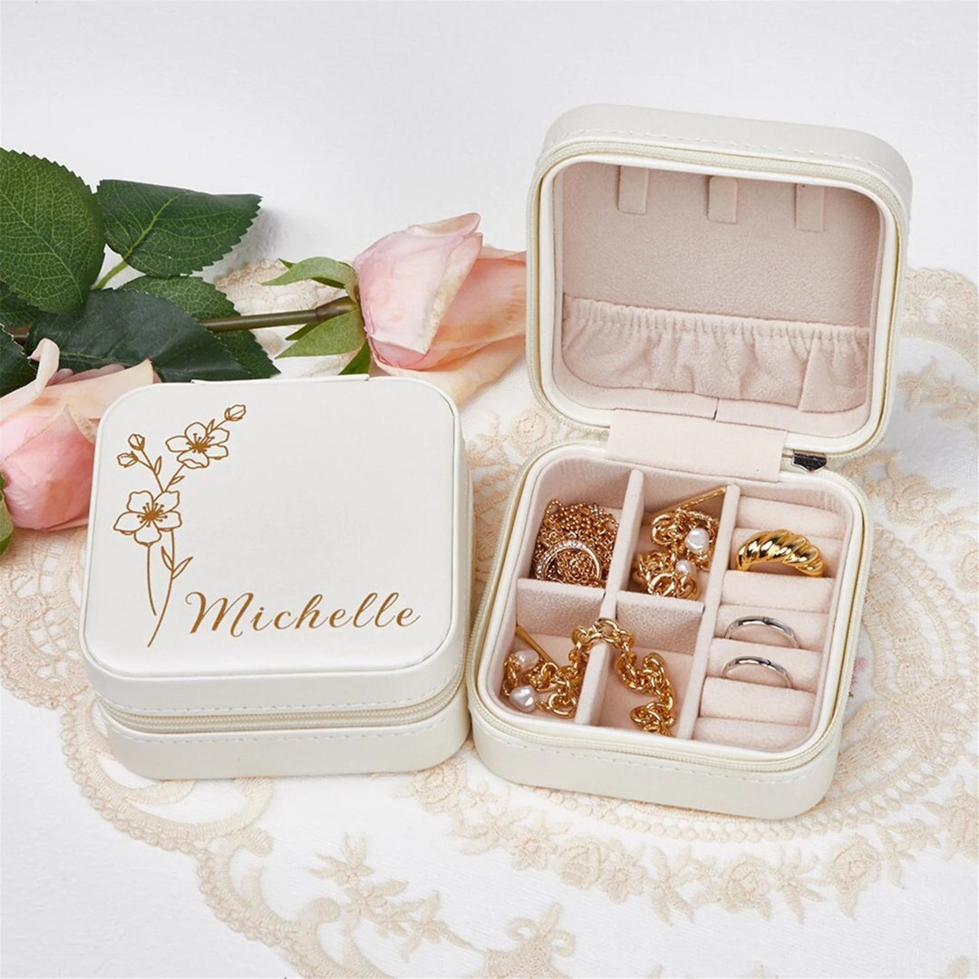 Personalized Birth Flower Jewelry Box With Namecustom Leather - Etsy