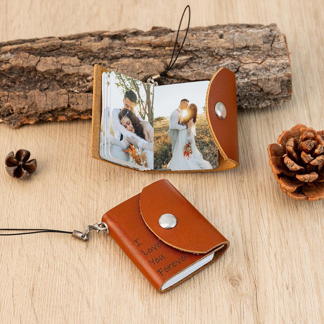 Personalized Mini Photo Album Keychain, Photobook Leather Keychain ...