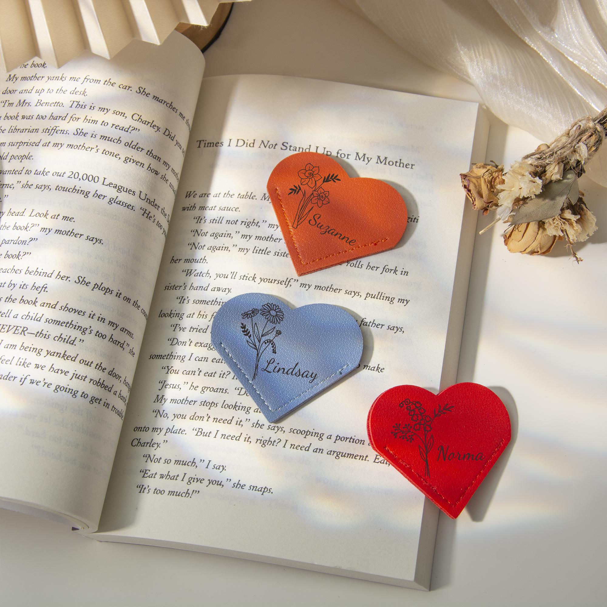 Personalized Birth Flower Bookmark, Heart Page Corner Bookmark for ...