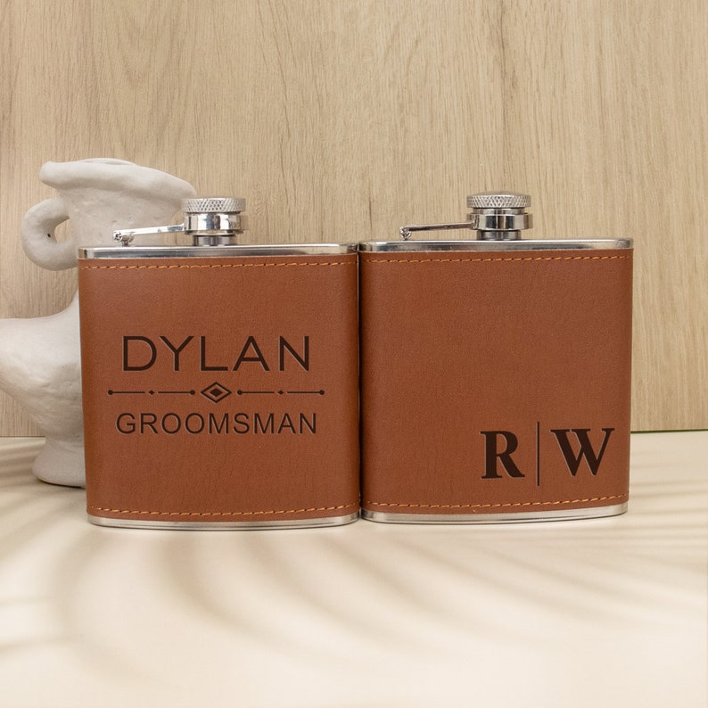 Personalized Leather Flask, Custom Groomsmen Flask, Engraved Hip Flask ...