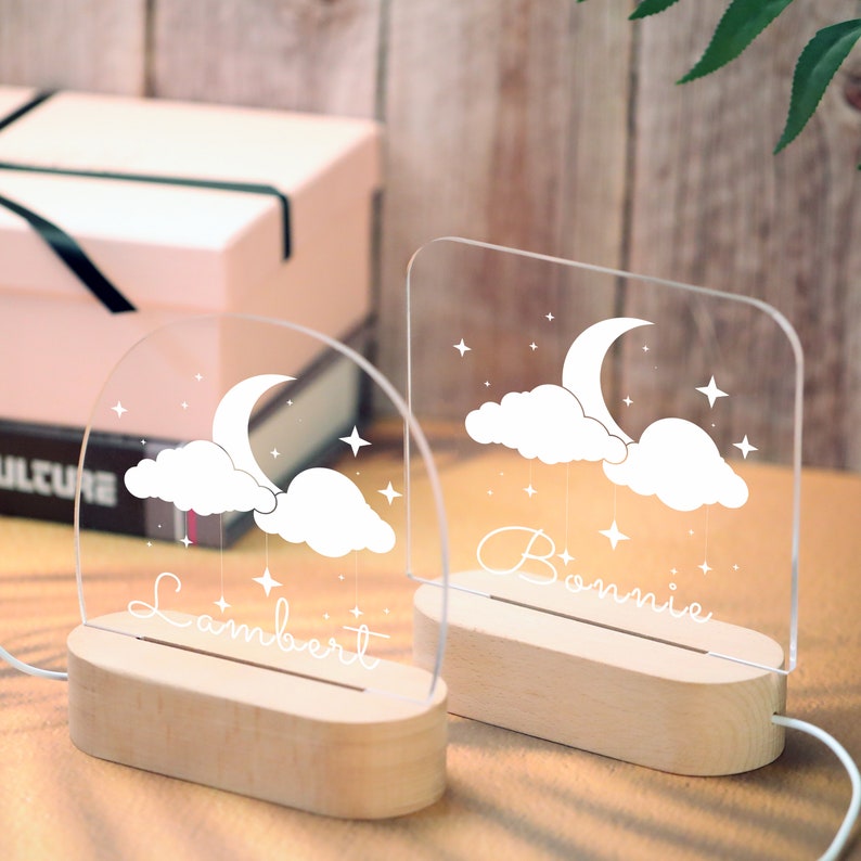 Personalized Moon and Star Night Light for Kid, Nursery Lamp, Baby ...