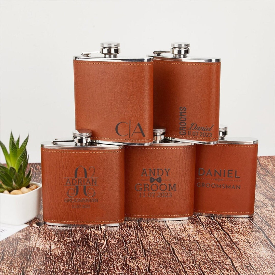 Personalized Leather Flask, Custom Groomsmen Flask, Engraved Hip Flask ...