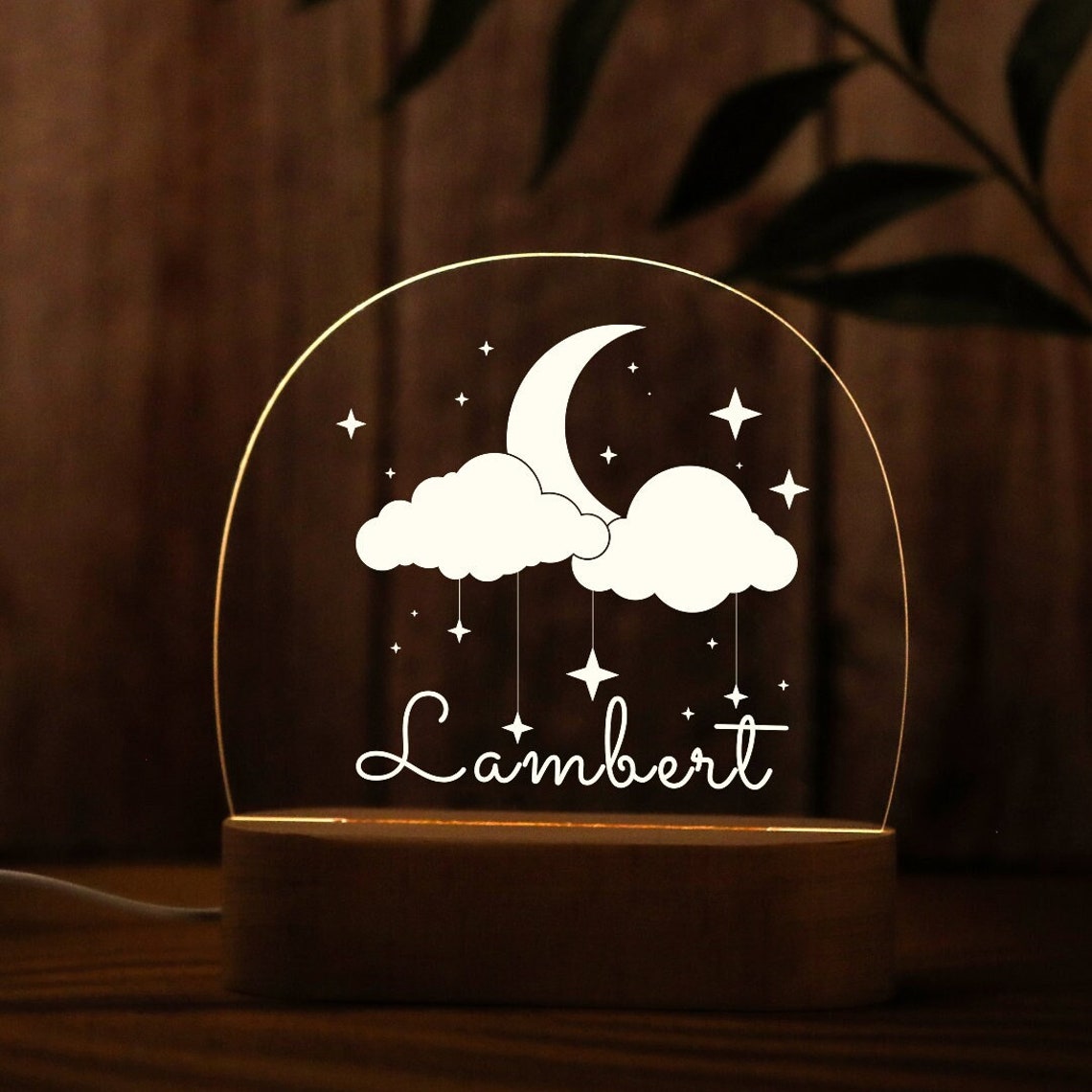 Personalized Moon and Star Night Light for Kid, Nursery Lamp, Baby ...