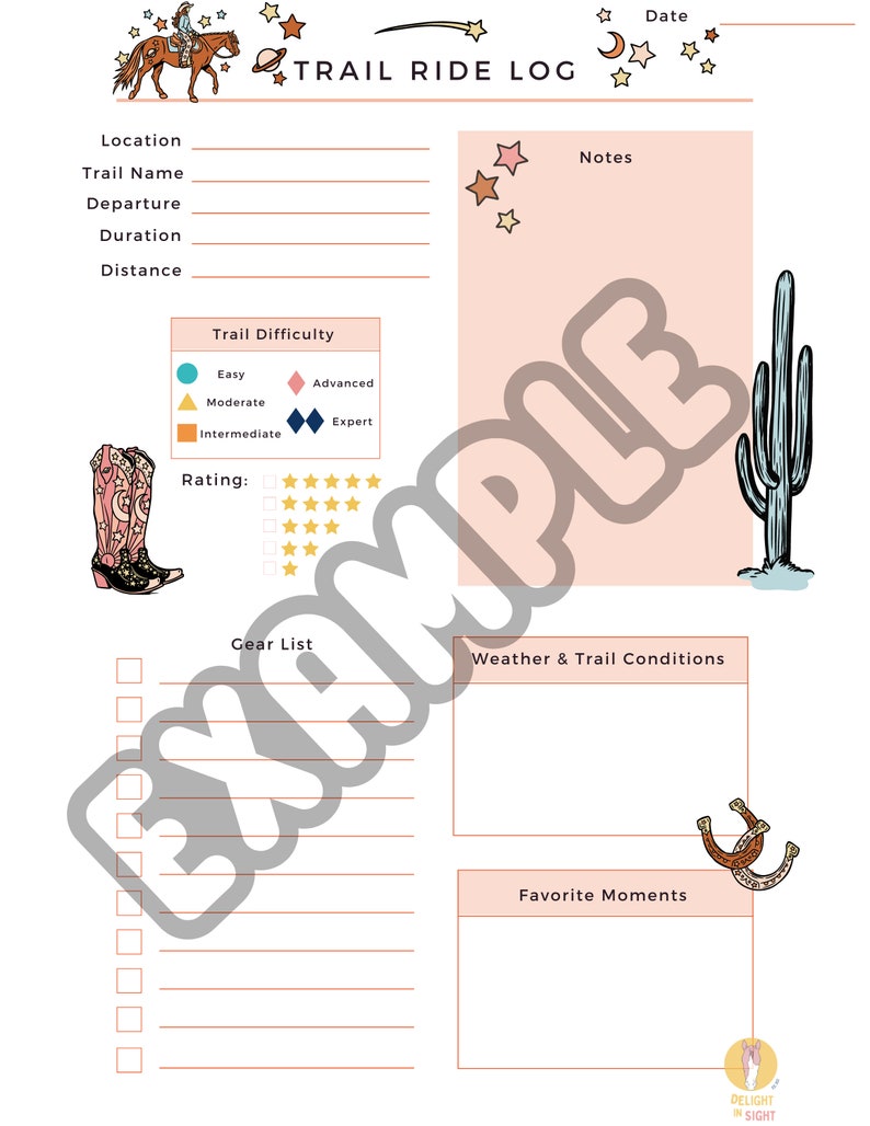Printable Equestrian Trail Ride Log Pack, Horse Trail Ride Planner ...