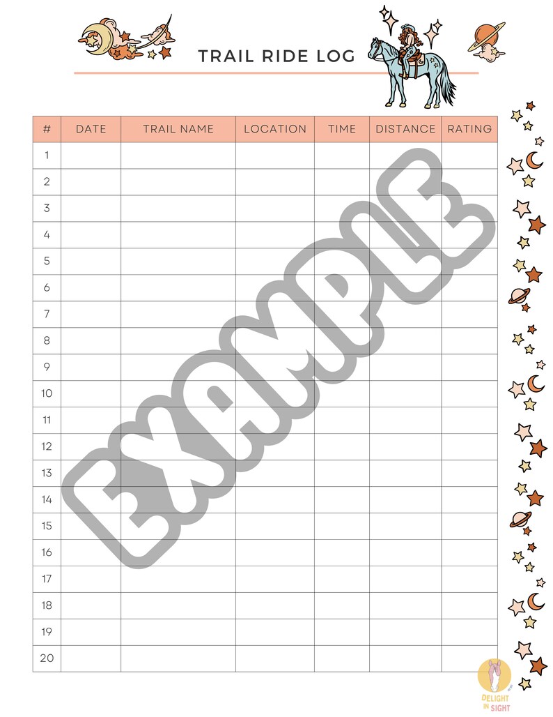 Printable Equestrian Trail Ride Log Pack, Horse Trail Ride Planner ...