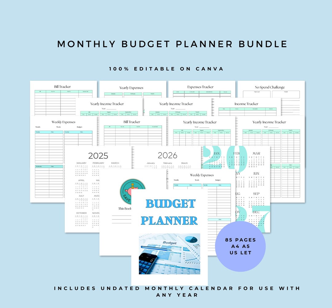 2025 Monthly Budget Tracker Bundle With Calendar for Any Year Instant ...