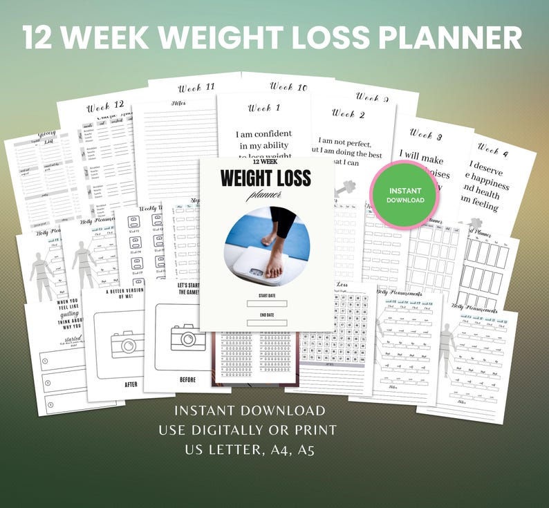 12 Week Weight Loss Planner and Tracker Instant Digital Download - Etsy