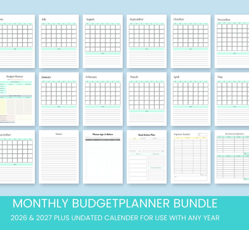 2025 Monthly Budget Tracker Bundle With Calendar for Any Year Instant ...