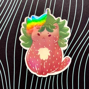 Strawberry Cat Sticker Strawberry Loaf Holographic Sticker - Etsy