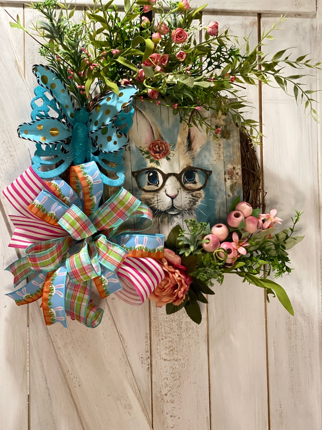 Easter Wreath, Bunny Wreath, Whimsical Easter Wreath, Spring Bunny ...