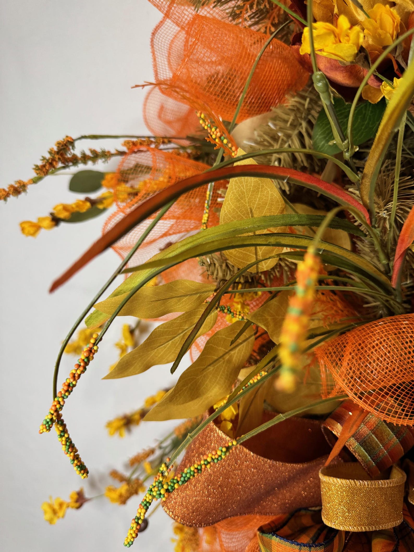 Large Fall Door Swag: Orange Hydrangeas, Plaid Bows, Farmhouse Decor - Etsy