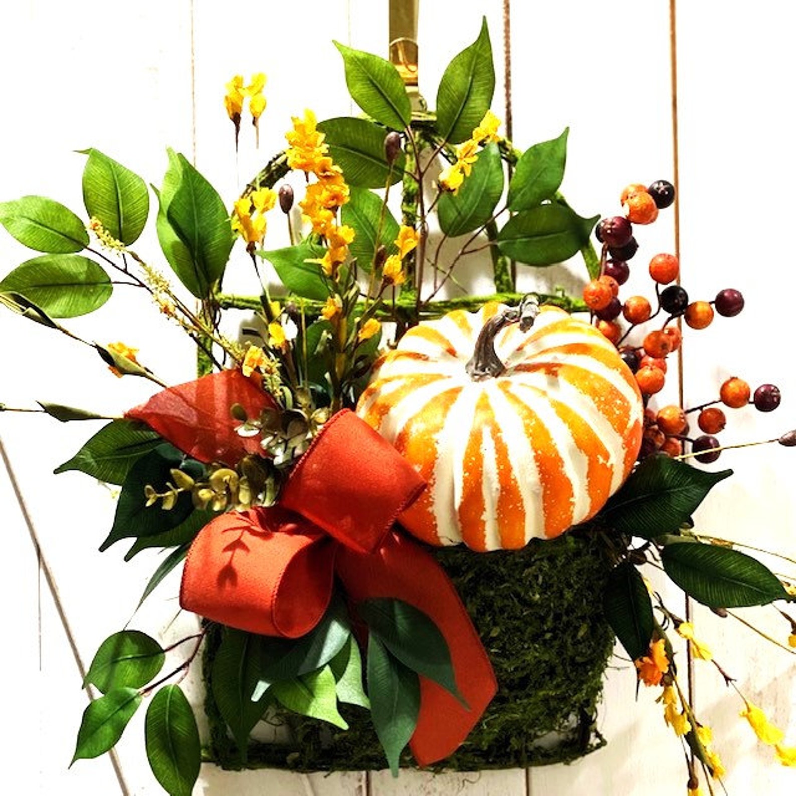 Moss Basket, Wall Basket, Fall Basket, Pumpkin Basket, Pumpkin With ...