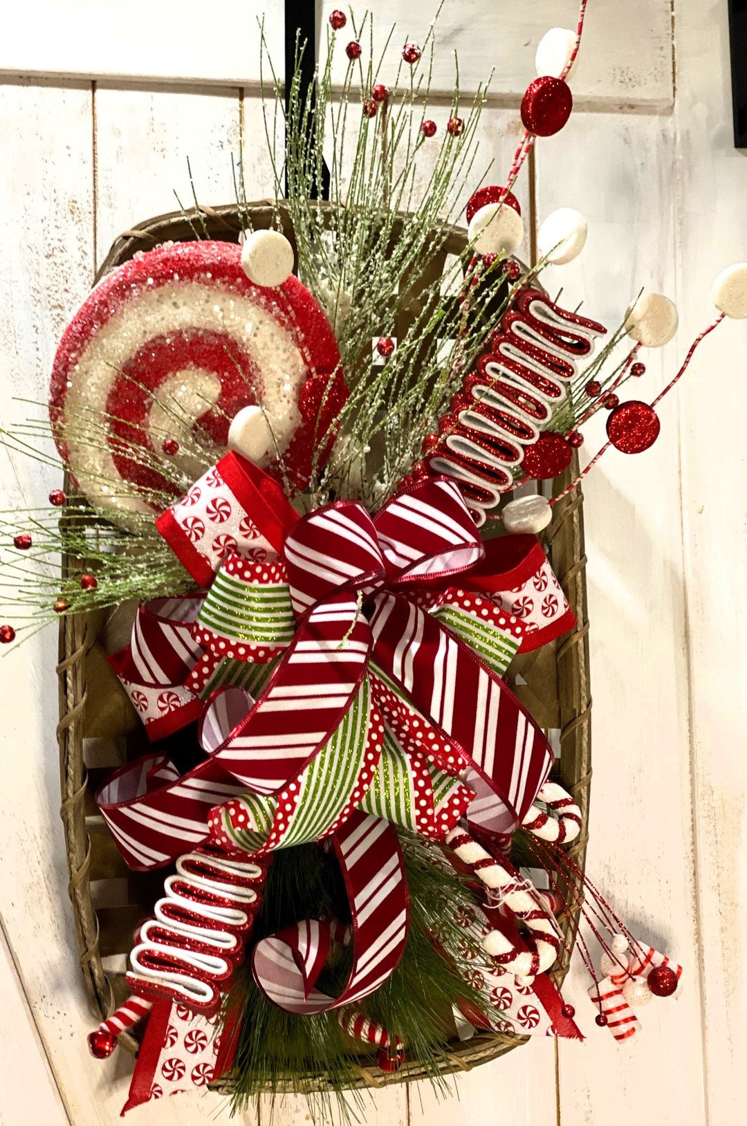 Peppermint Candy Swag: Whimsical Holiday Tobacco Basket Decor - Etsy
