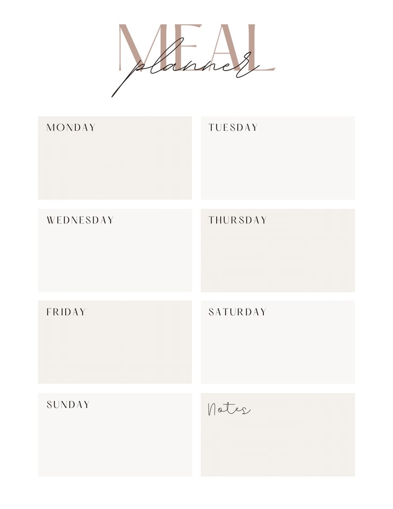 Meal Planner Printable Menu Meal Tracker Minimal Meal Plan - Etsy