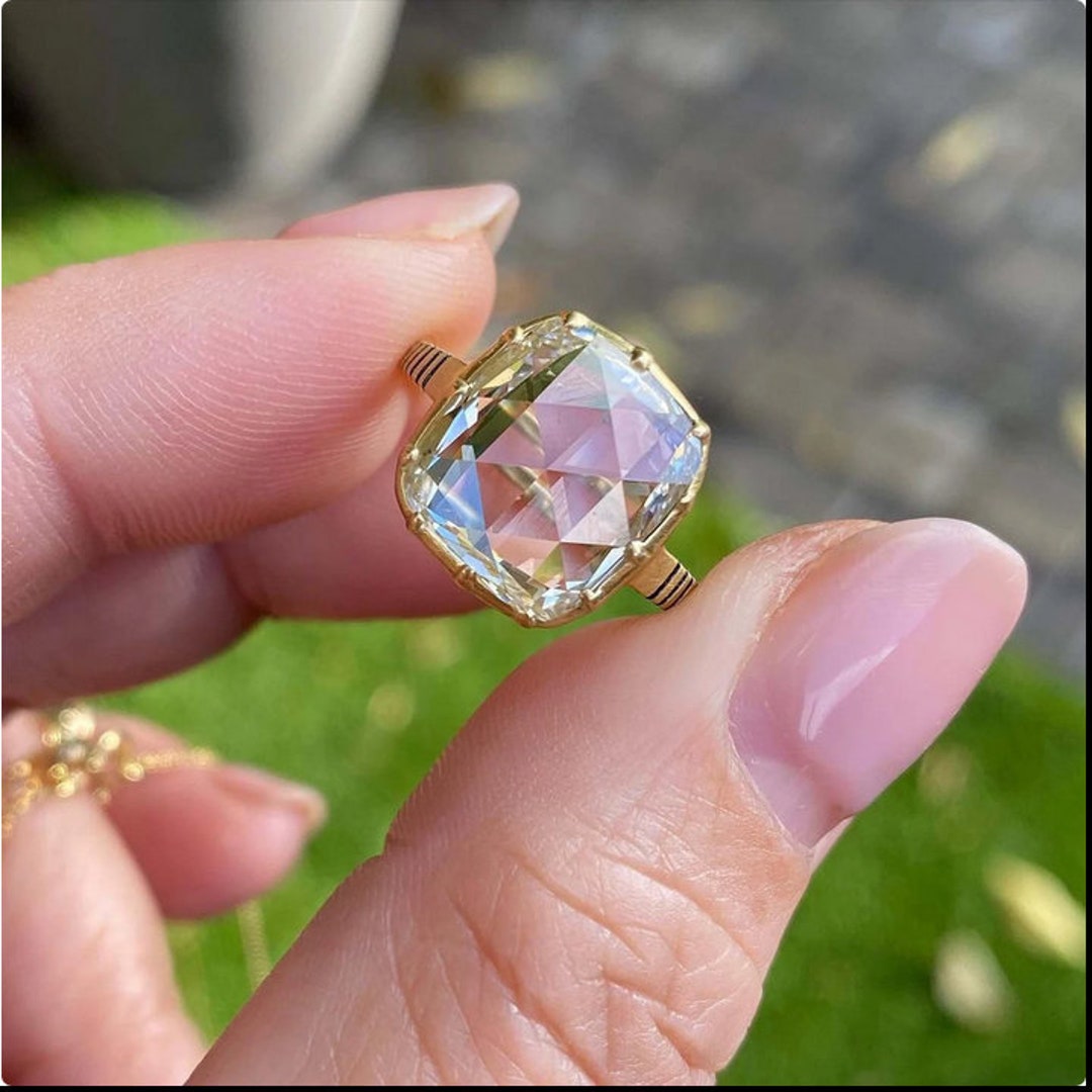 Antique Rose Cut Moissanite Ring Solitaire Rose Cut Diamond Rings 3 Ct ...