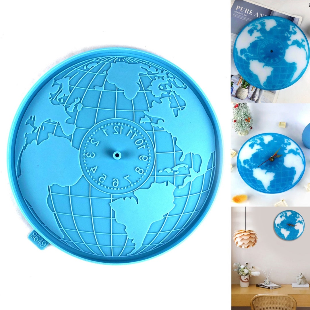 Round Earth Map Clock Made Set Silicone Mold for Wall Clock Clock ...