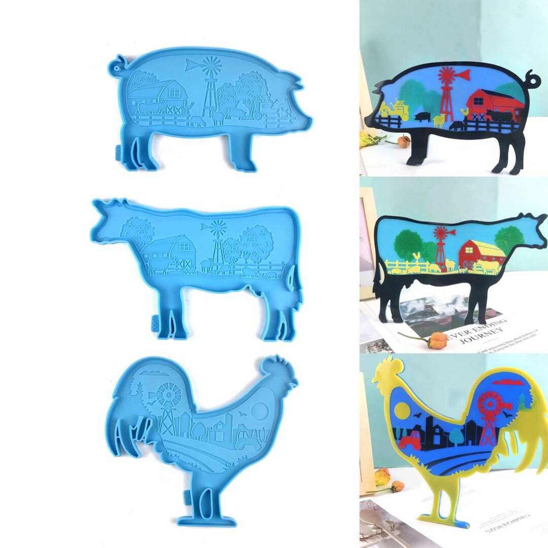 Pig, Cow and Chicken Home Decoration Moldresin Wall Artanimal Tray ...