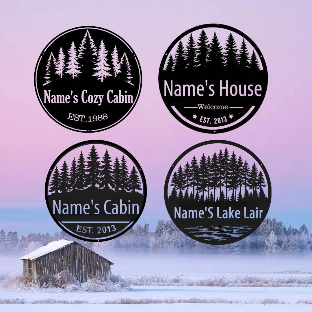 Custom Metal Cabin Name Sign, Pine Tree Custom Metal Sign, Evergreen ...