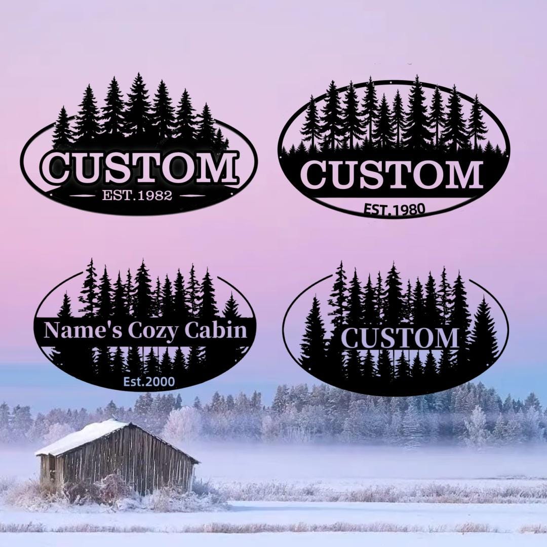 Custom Metal Cabin Name Sign, Pine Tree Custom Metal Sign, Evergreen ...