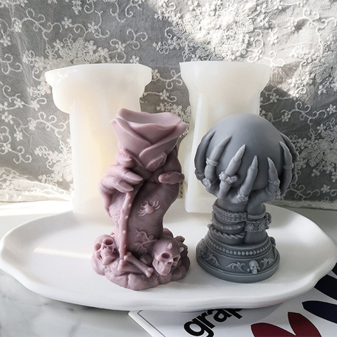 Rose Skull Hands Candle Mold Magic Ball Base Mold Holy Claw Candlestick ...