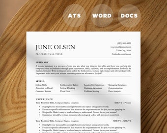 Ats-friendly Resume Template Word, Google Docs Minimalistic ...